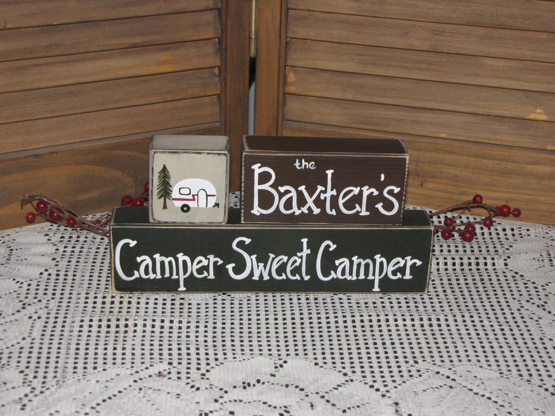 Primitive Personalized Wood Camper Blocks RV Shelf Sitters | Etsy Primitive Personalized Wood Camper Blocks RV Shelf Sitters | Etsy