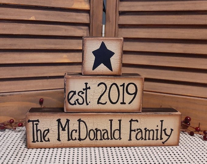 Primitive Personalized Wooden Stacking Block Set Rustic Shelf Sitter - Etsy