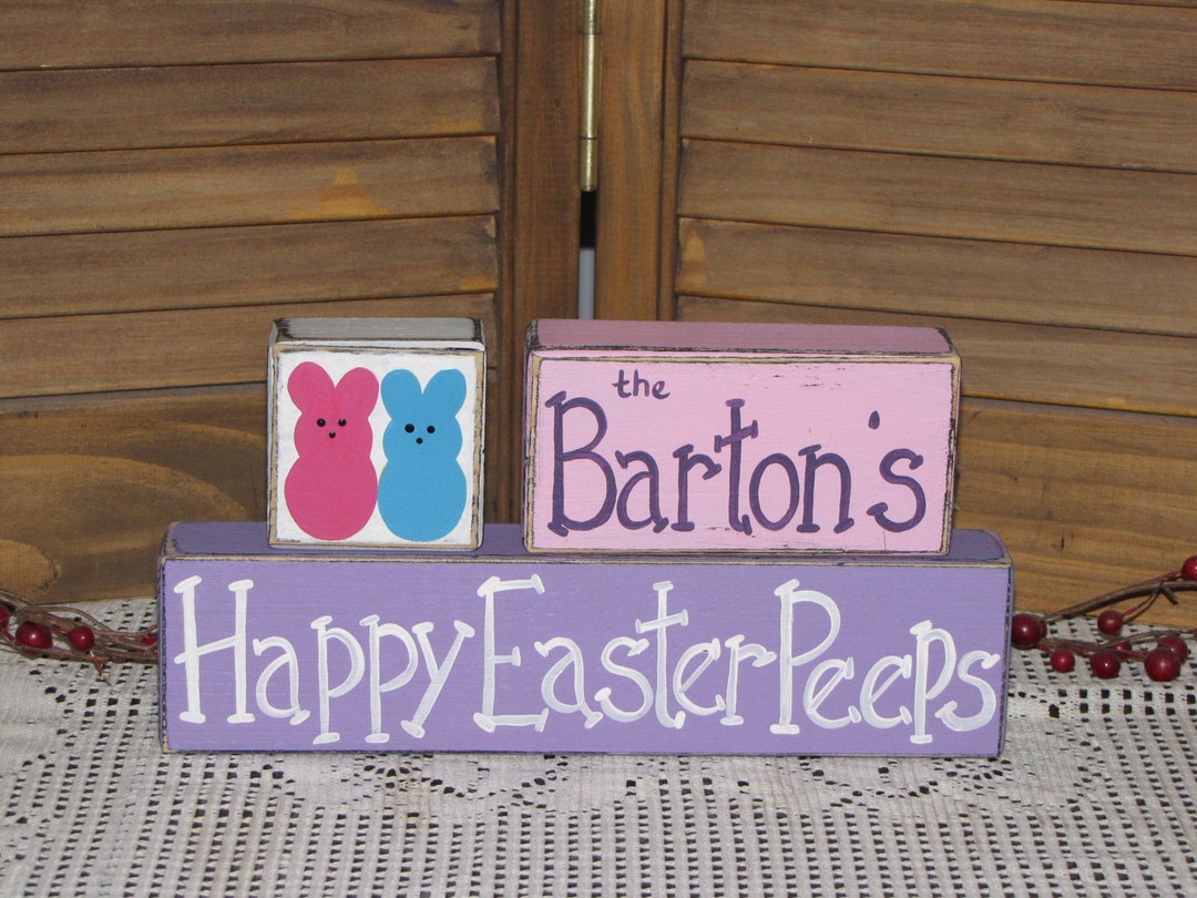 Happy Easter Peeps Wooden Block Set Sign Personalized Easter Gift Hand ...