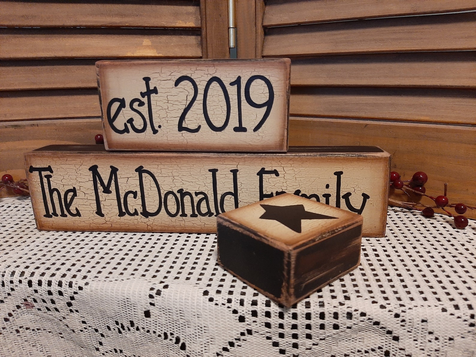 Primitive personalized wooden stacking block set rustic shelf | Etsy