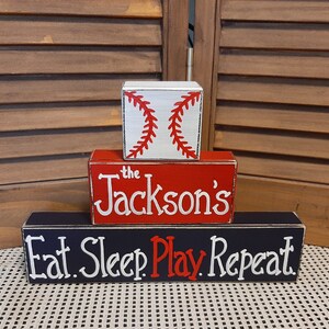 Baseball Wood Primitive Stacking Block Set Personalized Wooden Name ...