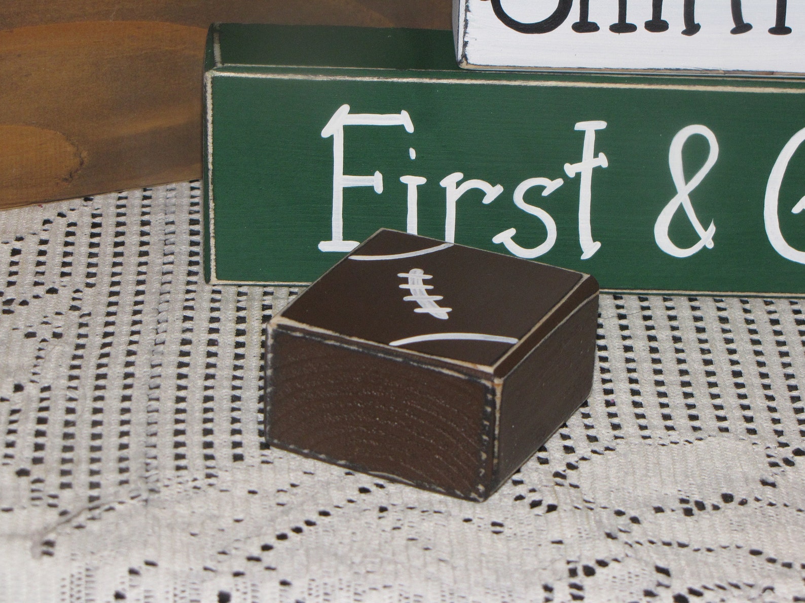 Football Wooden Stacking Blocks Primitive Personalized Wood Shelf ...