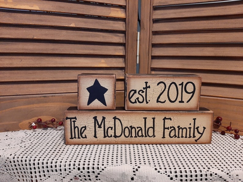 Primitive Personalized Wooden Stacking Block Set Rustic Shelf - Etsy