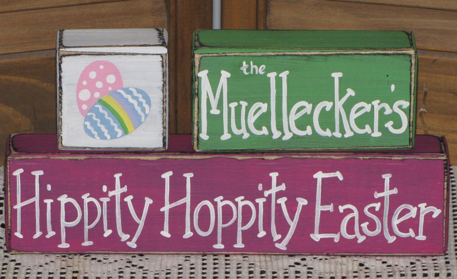 Easter Wooden Block Set Personalized Name Primitive Country | Etsy