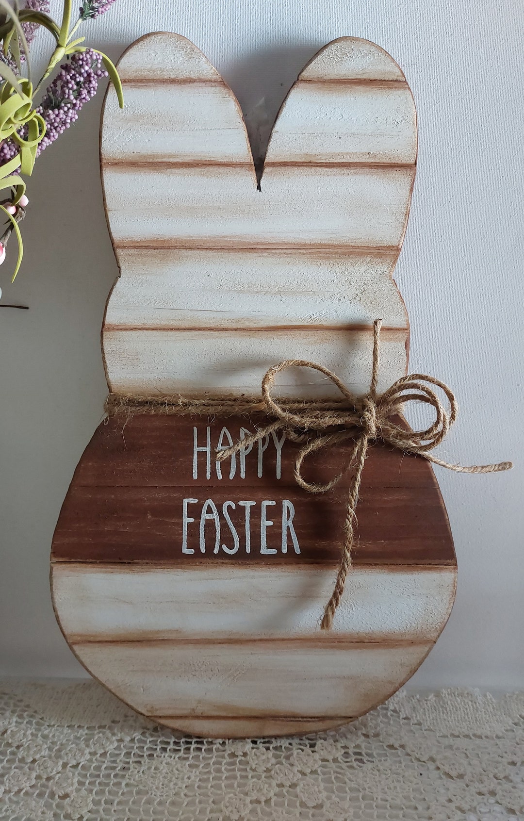 Primitive Wood Easter Bunny Sign Decor Rustic Shelf Sitter Spring ...
