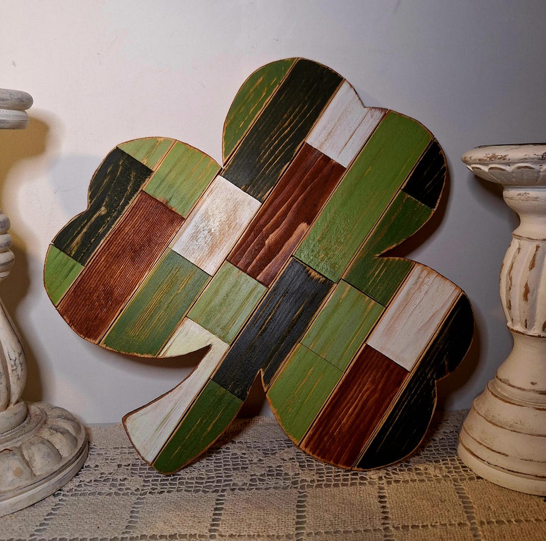 Primitive Irish Wooden Shamrock Sign Rustic St Patrick's Shelf Sitter ...