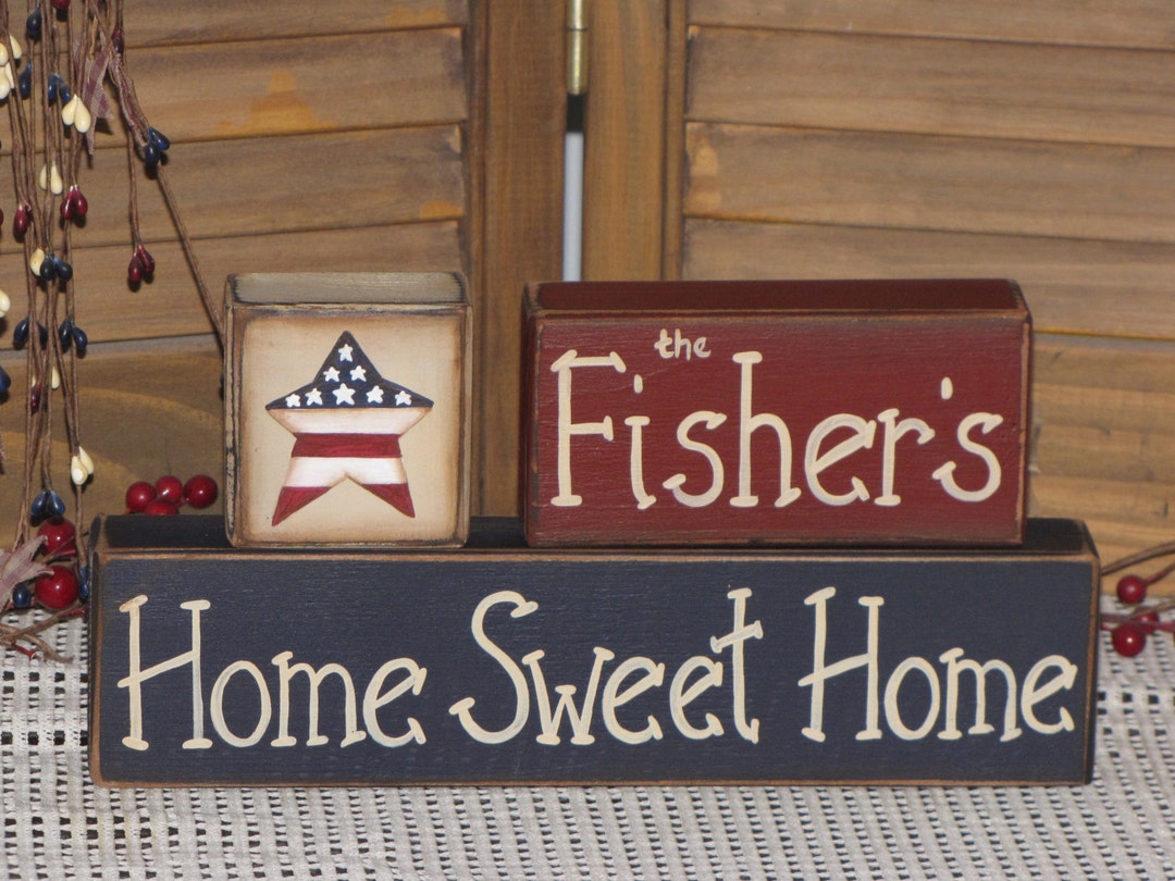 Personalized Americana Wooden Block Set: Distressed Rustic Home Decor ...