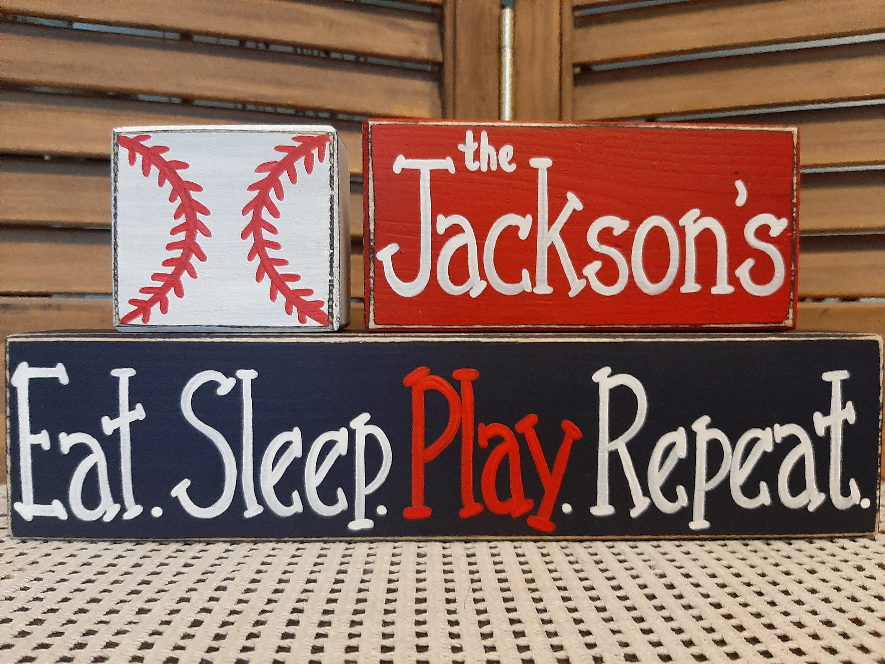 Baseball Wood Primitive Stacking Block Set Personalized Wooden - Etsy
