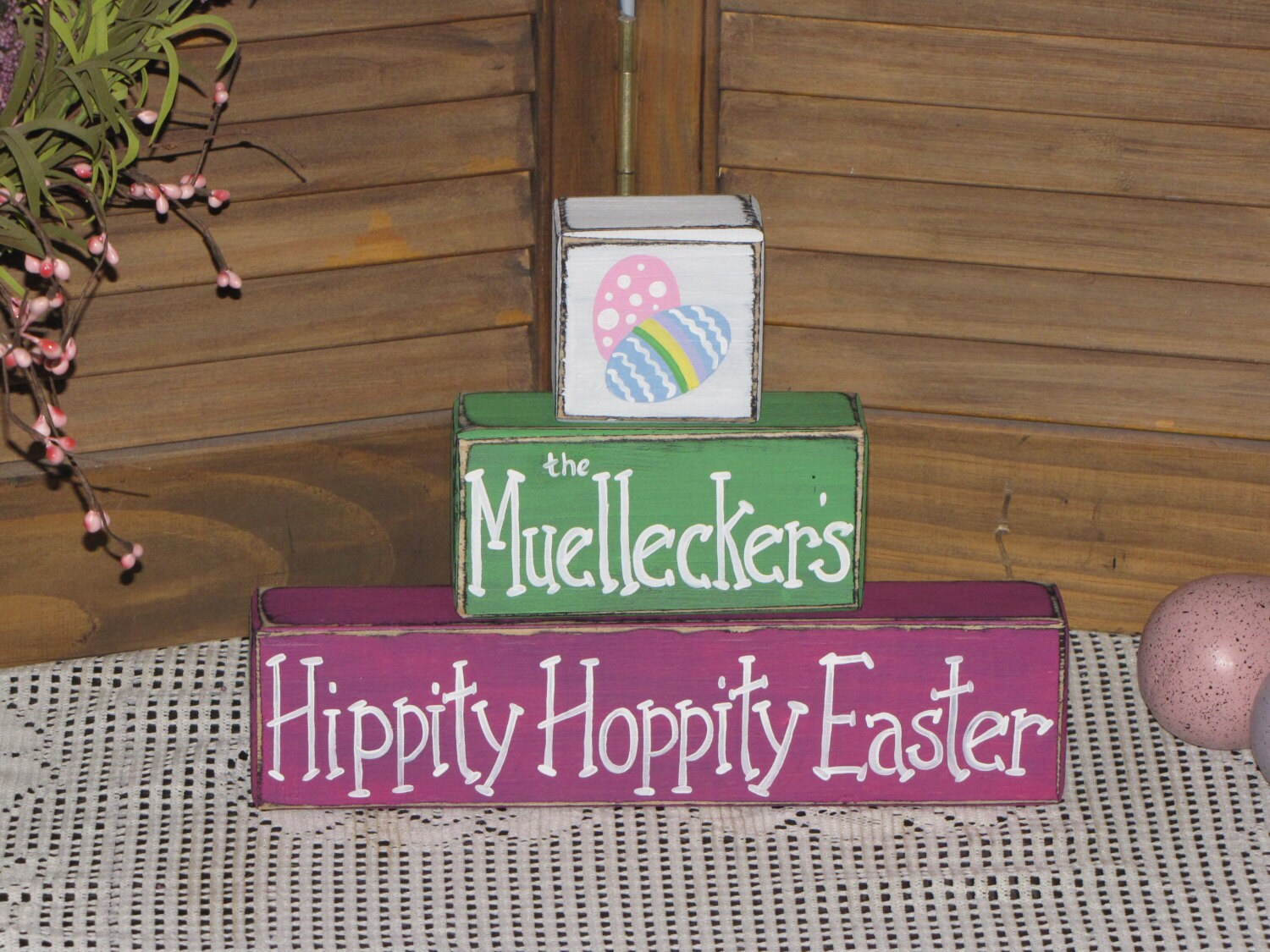 Easter Wooden Block Set Personalized Name Primitive Country | Etsy