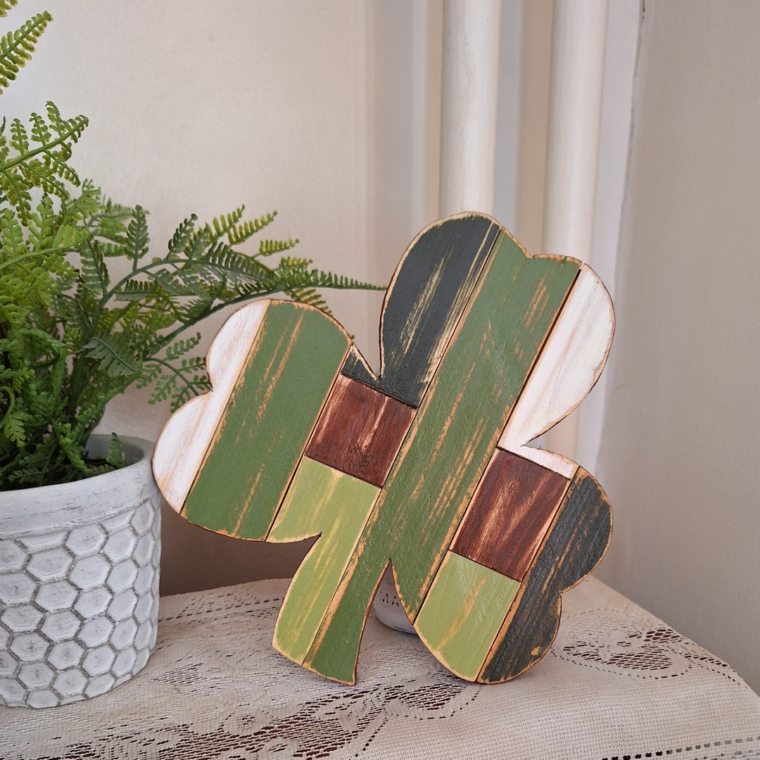 Primitive Irish Wooden Shamrock Sign Rustic Country St. Patrick's Shelf ...