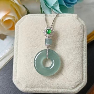 Icy Translucent Light Blue Type A Grade A Natural Jadeite Jade Fei Cui Donut Pendant in 18K ...