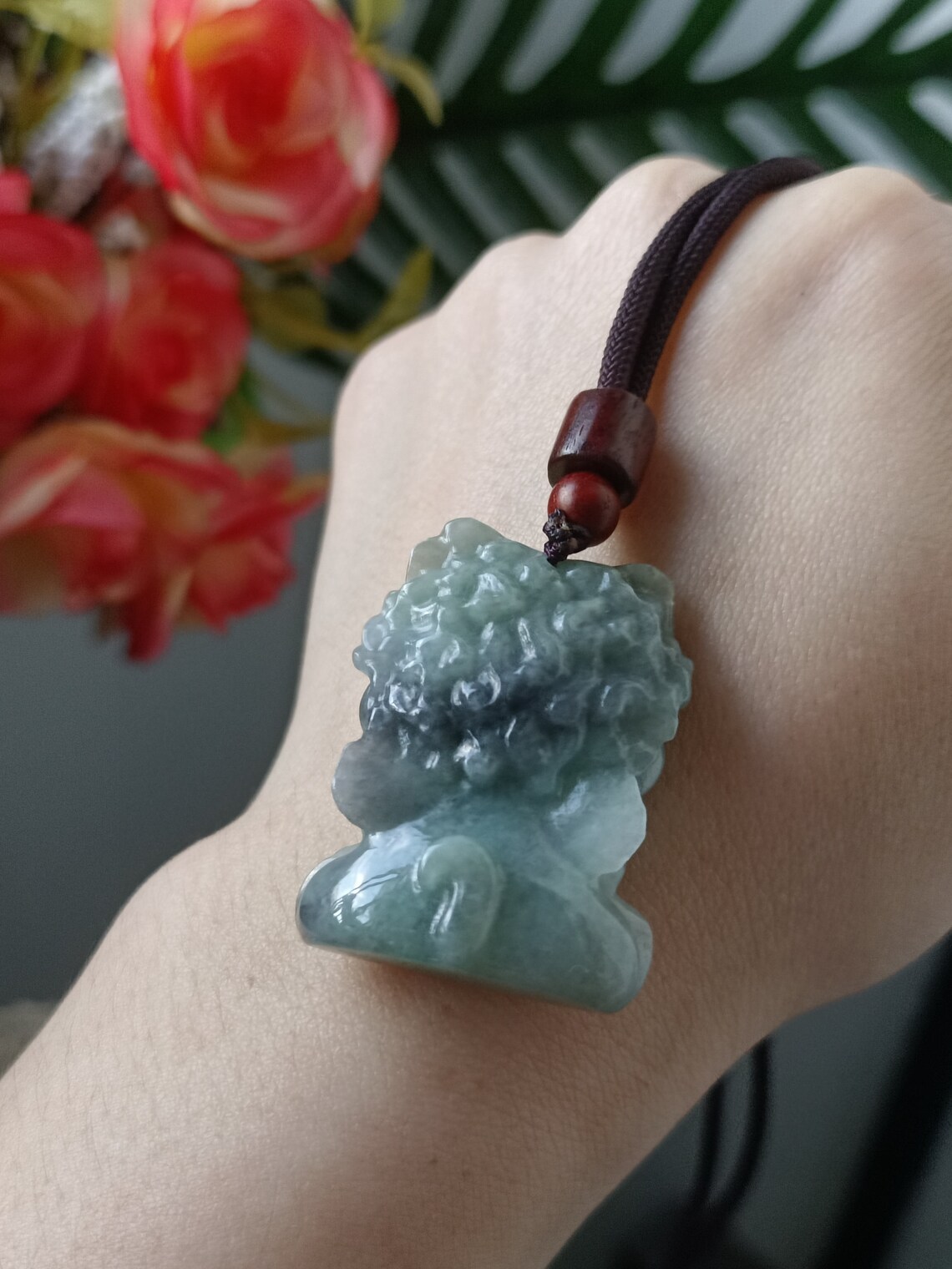 Black & Grey Type A Grade A Natural Jadeite Jade Fei Cui Chinese Lion ...