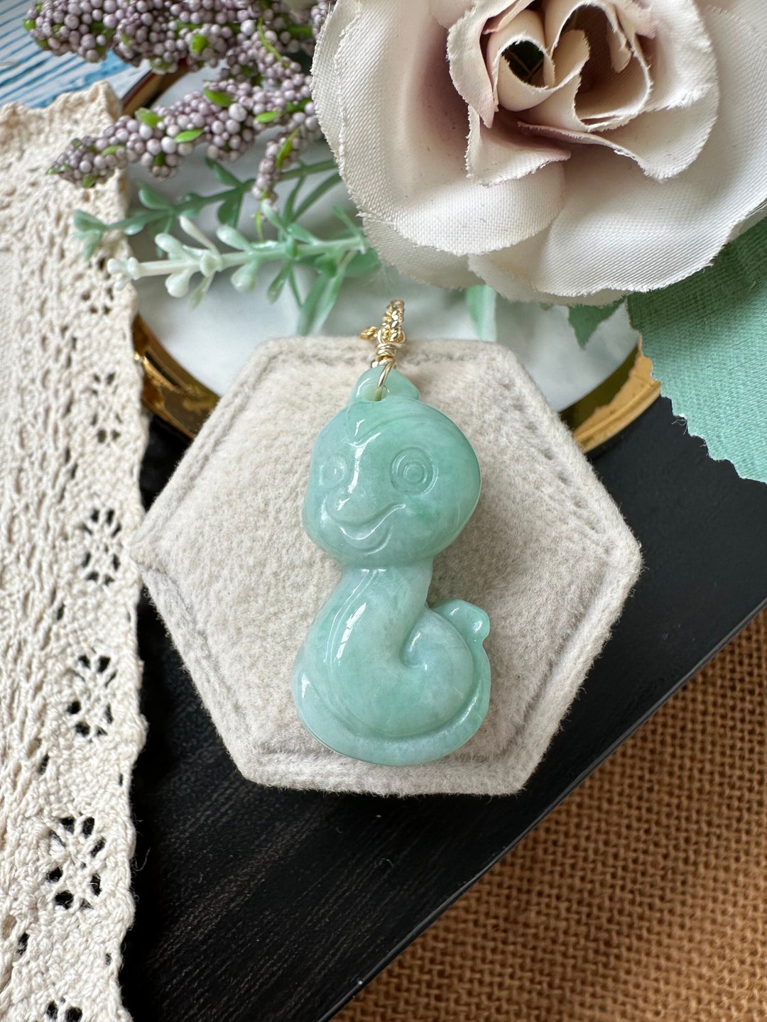 Light Apple Green Type A Grade A Natural Jadeite Jade Fei Cui Zodiac ...