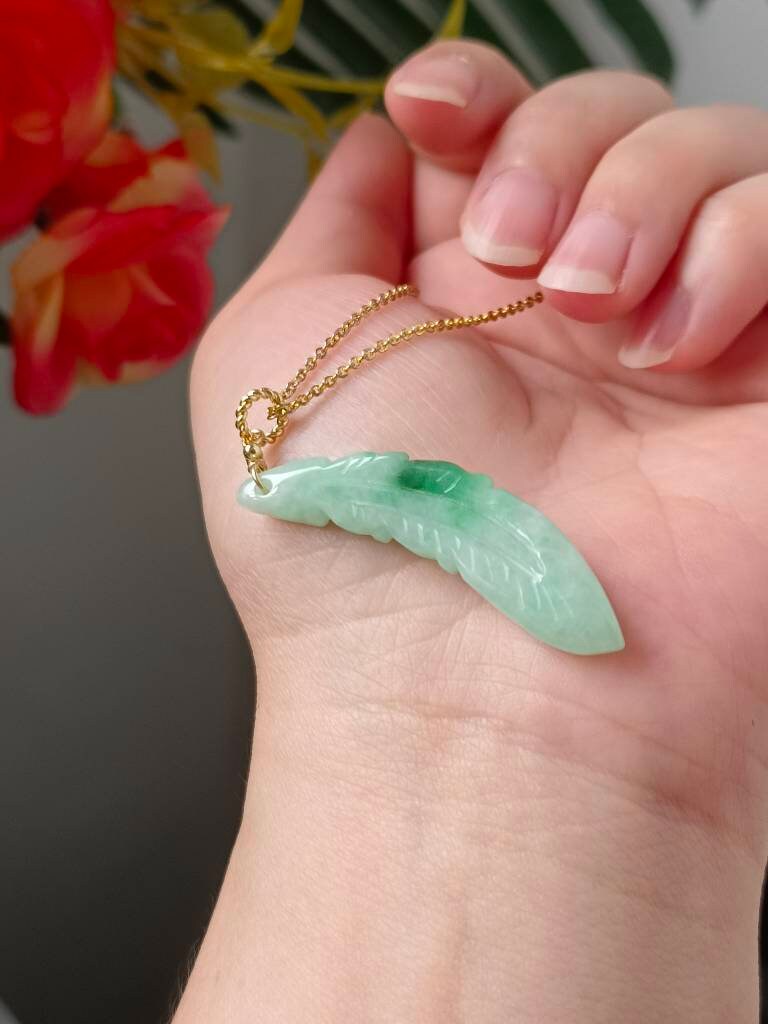 Imperial Green Vein Type A Grade A Natural Jadeite Jade Fei Cui Feather ...