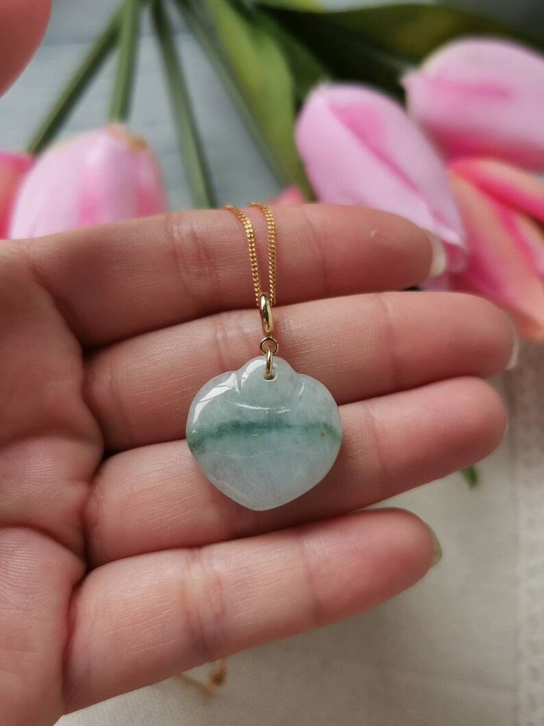 Bluish Floral Green Type A Grade A Natural Jadeite Jade Fei Cui Heart ...