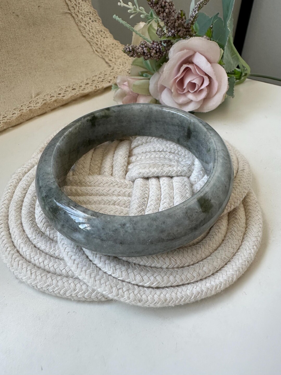 58.5MM Grey and Sage Green Type A Grade A Natural Jadeite Jade Fei Cui ...
