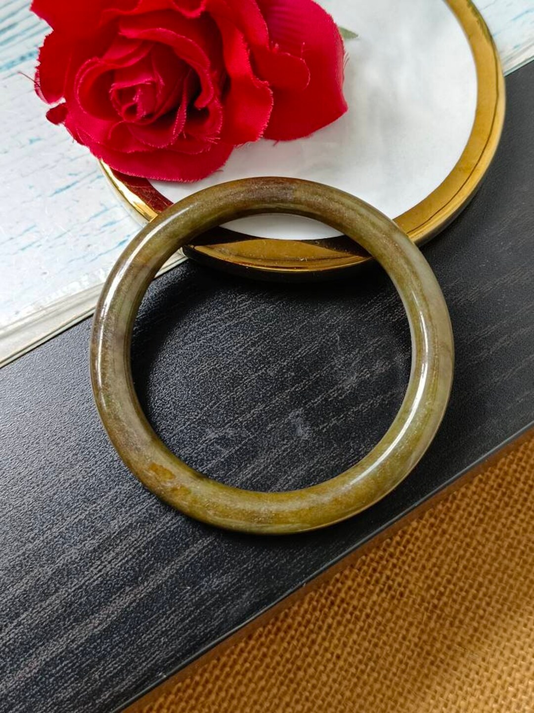 55.8MM Vintage Brown Type A Grade A Natural Jadeite Jade Fei Cui ...