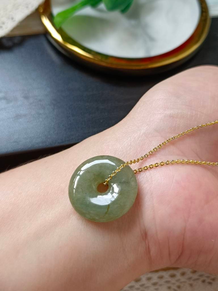 22.1MM Ash Green Type A Grade A Natural Jadeite Jade Fei Cui Donut ...