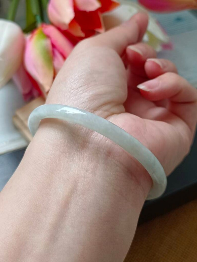 57.9MM Icy Light Faint Green Type A Grade A Natural Jadeite Jade Fei ...