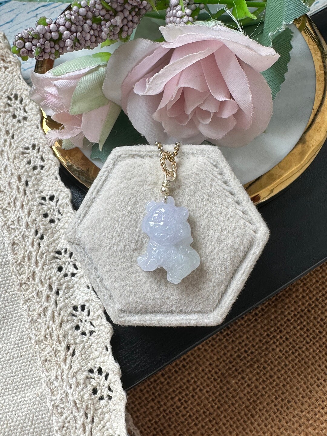 Icy Light Lilac Type A Grade A Natural Jadeite Jade Fei Cui Small Tiger ...