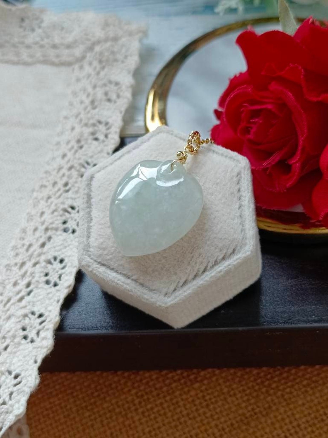 Icy Light Faint Green Type A Grade A Natural Jadeite Jade Fei Cui Heart ...