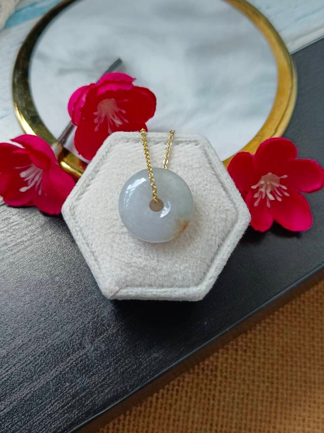 18.5MM Brown Red and Light Faint Green Type A Grade A Natural Jadeite ...