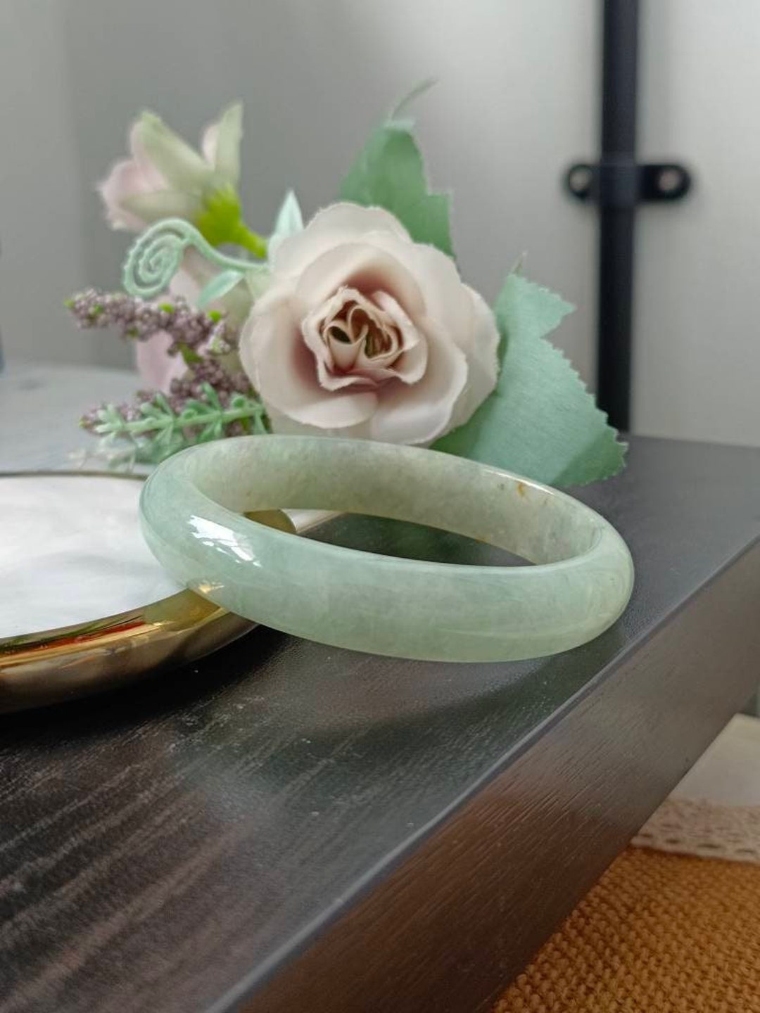 57MM Icy Light Apple Green Type A Grade A Natural Jadeite Jade Fei Cui ...