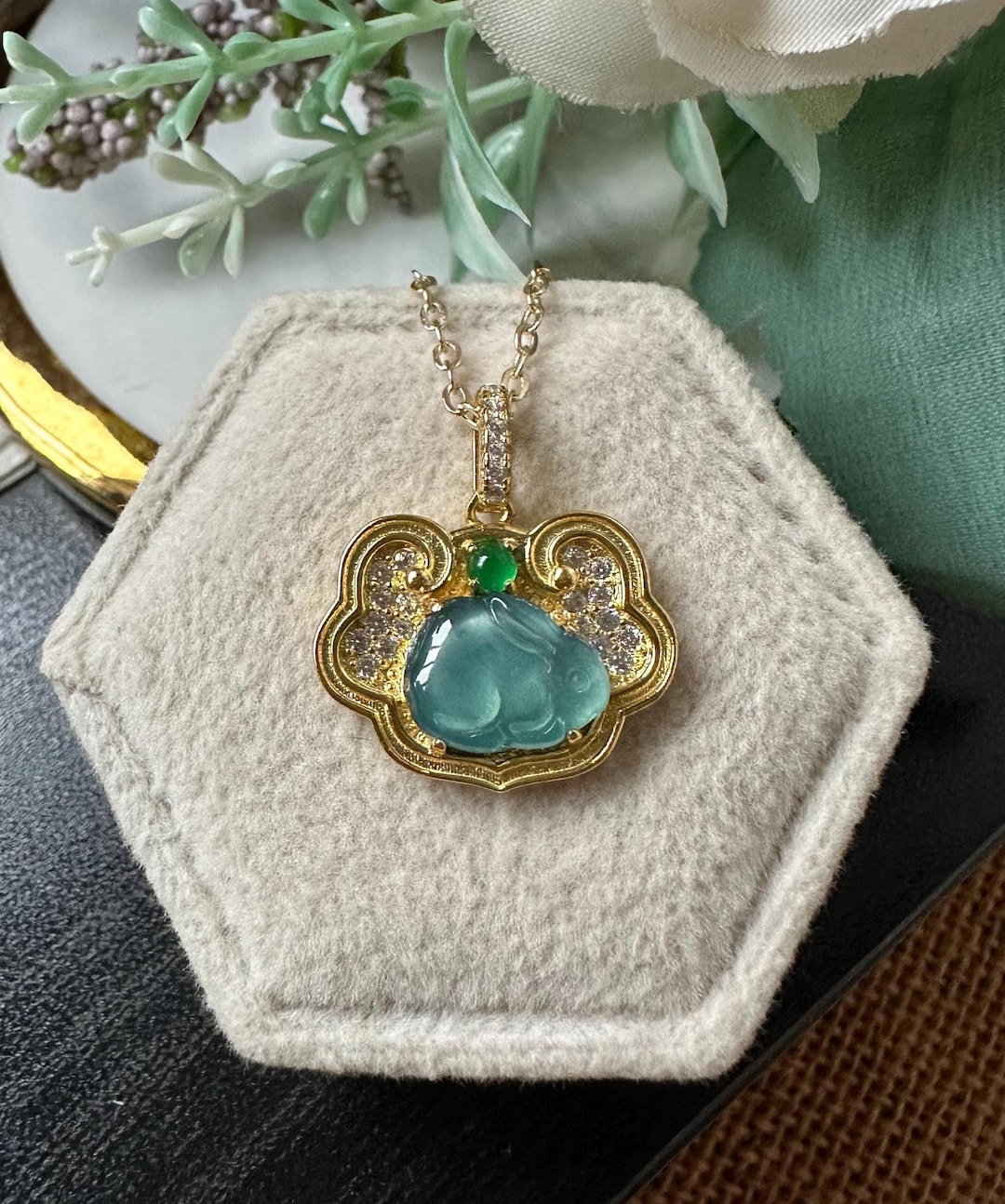 Icy Blue Type A Grade A Natural Jadeite Jade Fei Cui Rabbit 925 Silver and Zirconia Pendant - Etsy