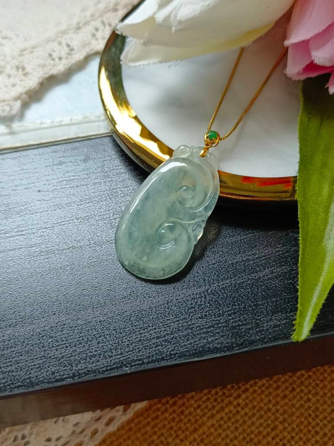 Icy Light Green Type A Grade A Natural Jadeite Jade Fei Cui Ruyi With ...
