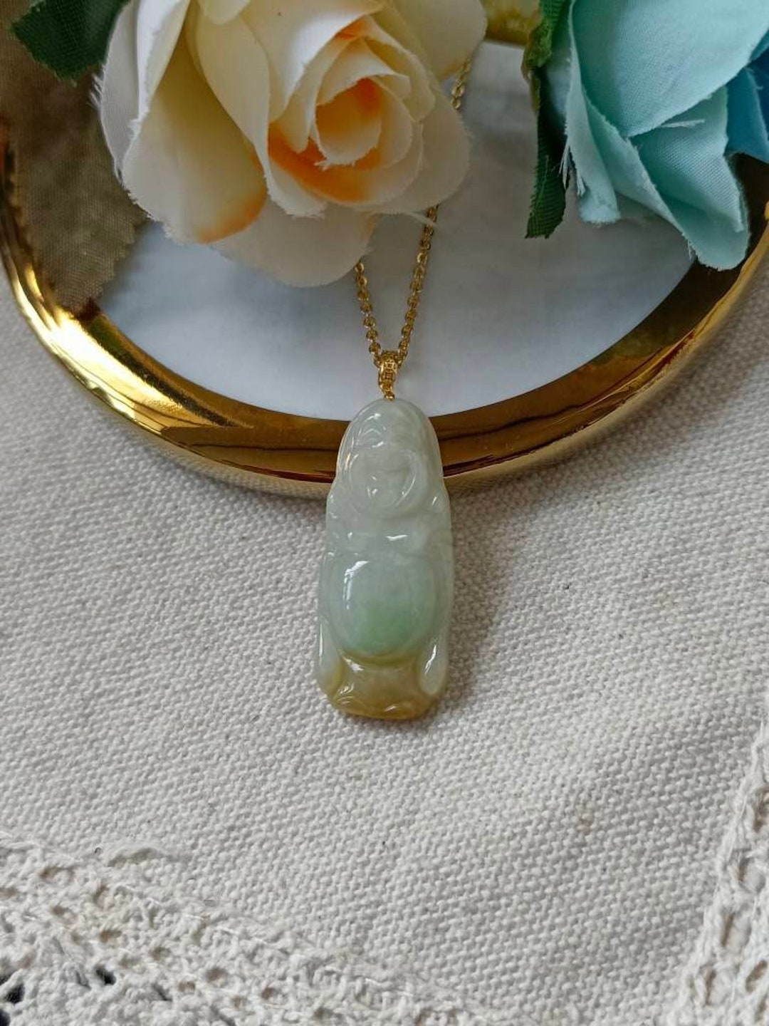 Tri Colour Type A Grade A Natural Jadeite Jade Fei Cui Happy Buddha 18K ...