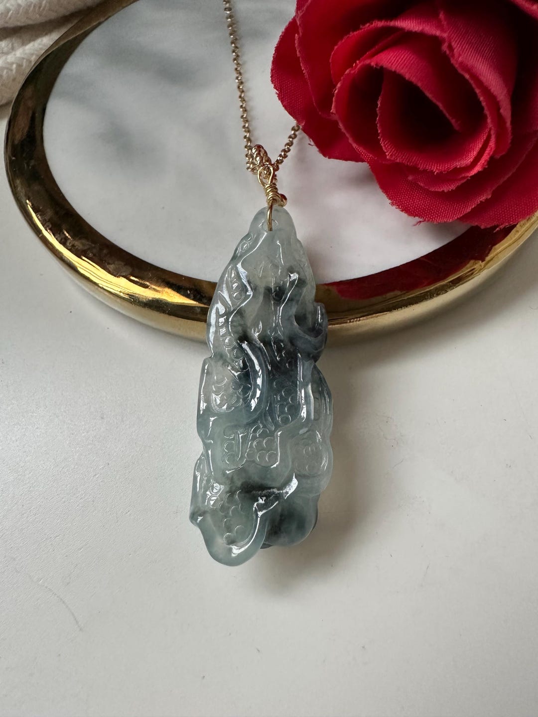 Icy Ink Floral Type A Grade A Natural Jadeite Jade Fei Cui Cabbage Bai ...
