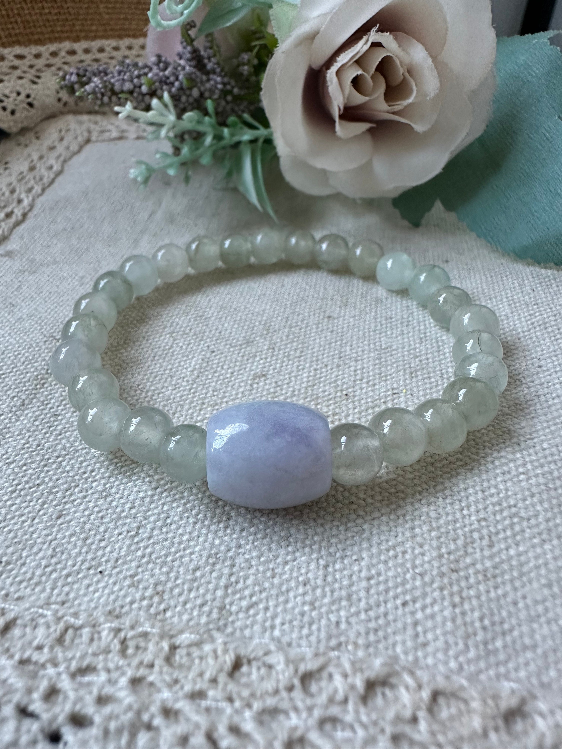 6.8MM Lavender and Light Faint Green Type A Grade A Natural Jadeite ...