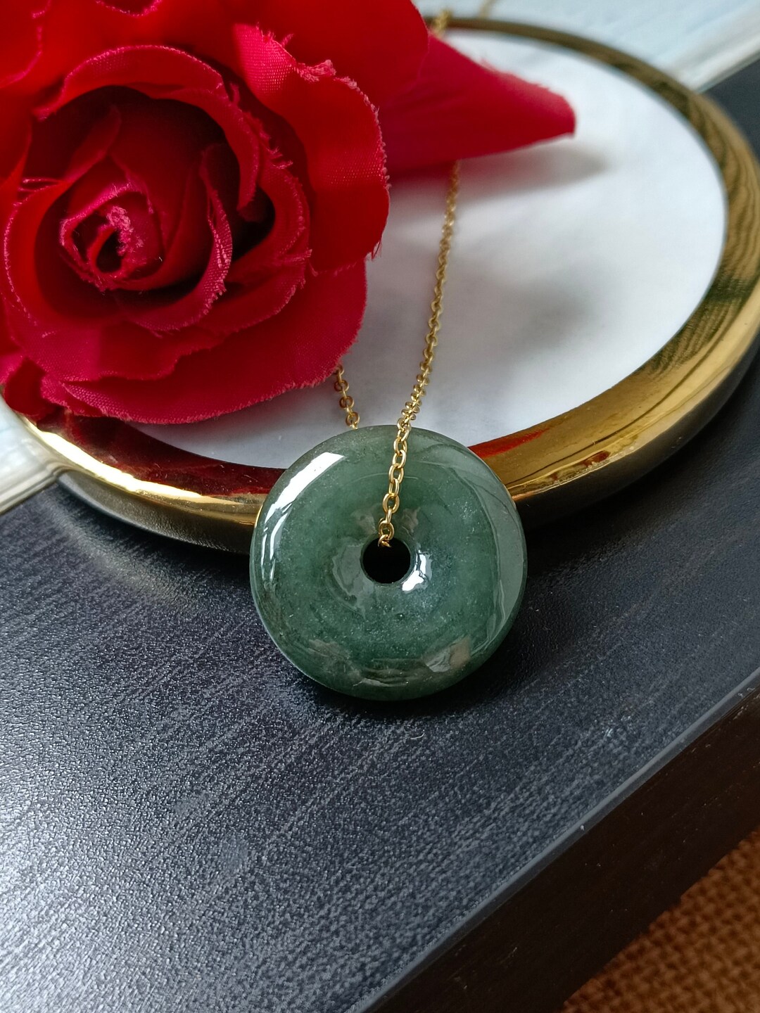 25.7MM Dark Bluish Green Type A Grade A Natural Jadeite Jade Fei Cui ...