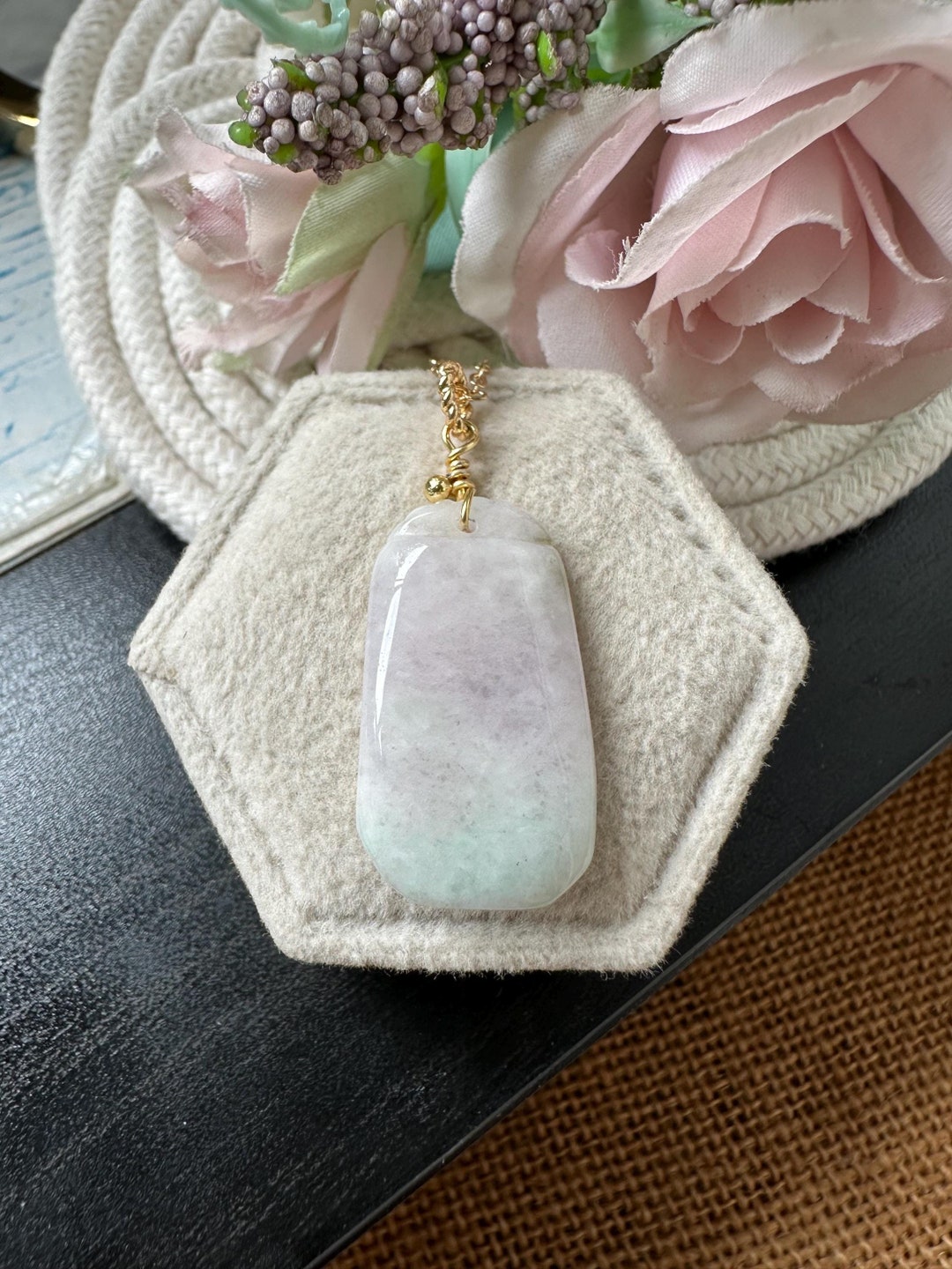 Lilac and Light Green Type A Grade A Natural Jadeite Jade Fei Cui Plain ...