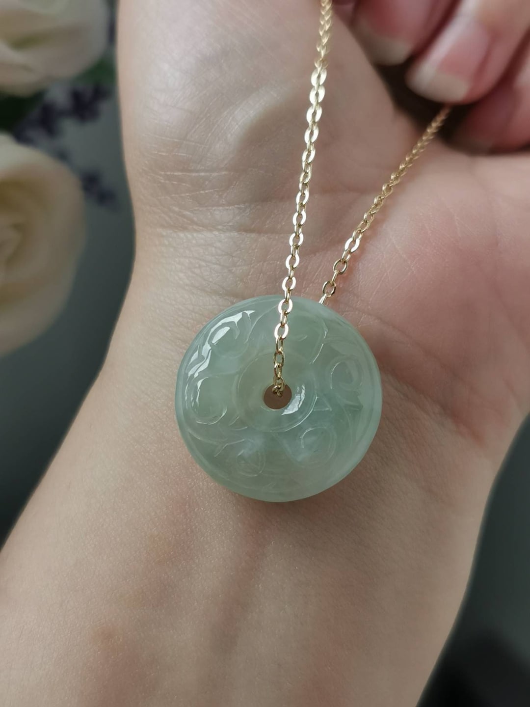 23.1MM Icy Light Faint Green Type A Grade A Natural Jadeite Jade Fei ...