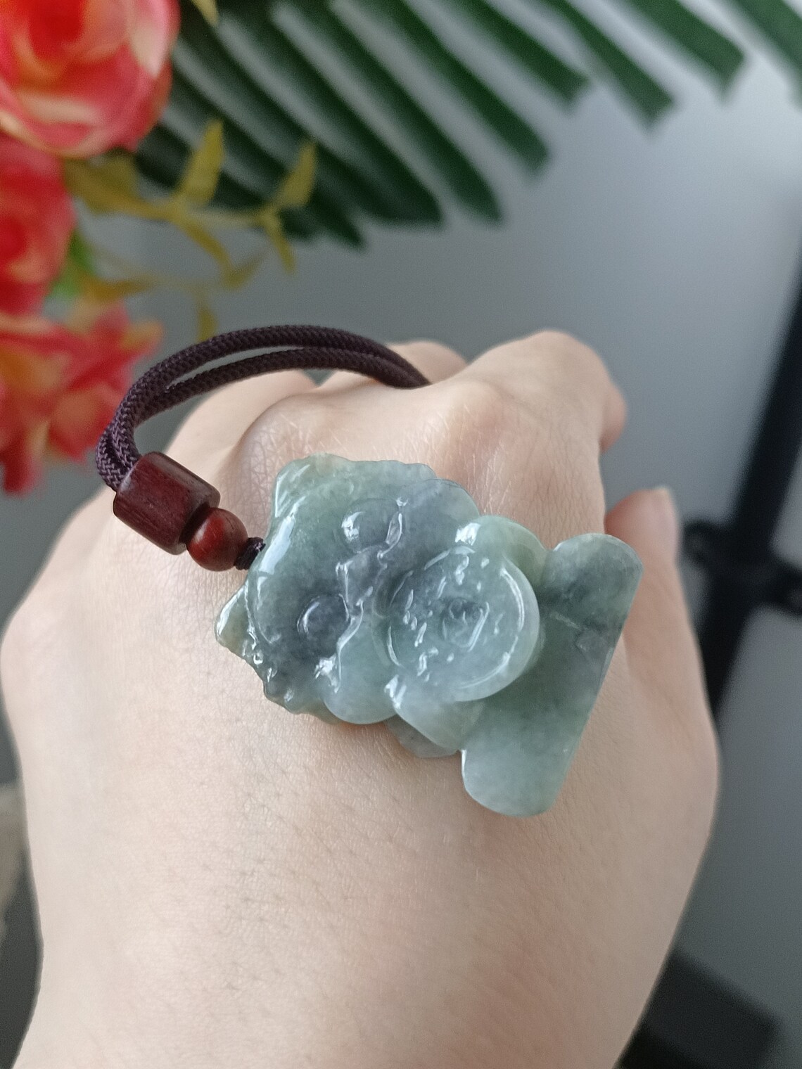 Black & Grey Type A Grade A Natural Jadeite Jade Fei Cui Chinese Lion ...