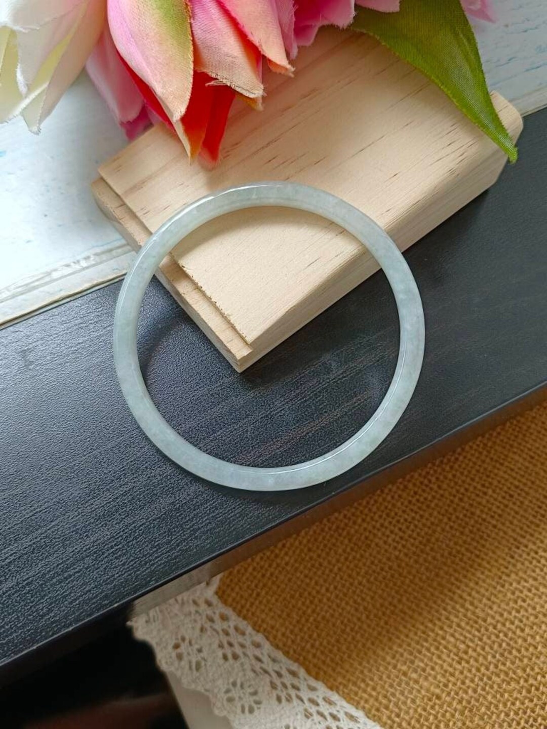 57.9MM Icy Light Faint Green Type A Grade A Natural Jadeite Jade Fei ...