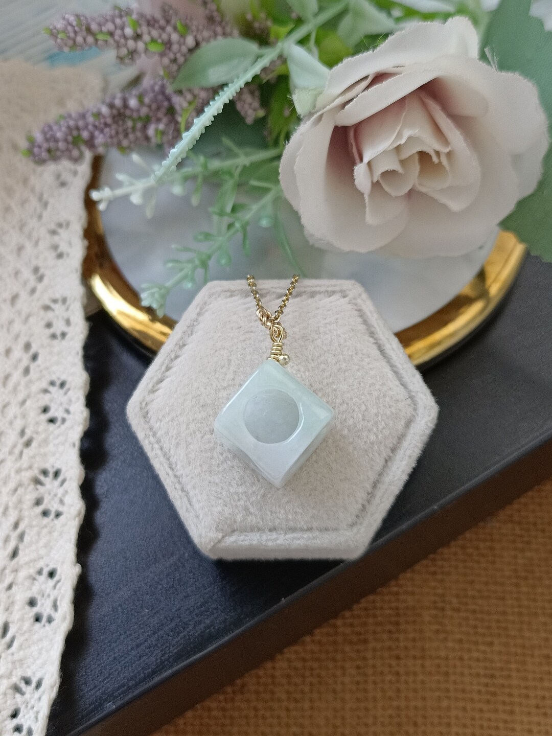 Light Green and White Type A Grade A Natural Jadeite Jade Fei Cui Dice ...