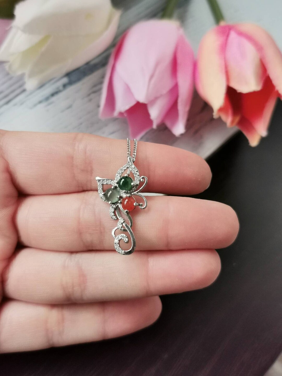 Icy Tri Colour Type A Grade A Natural Jadeite Jade Fei Cui 925 Sterling ...