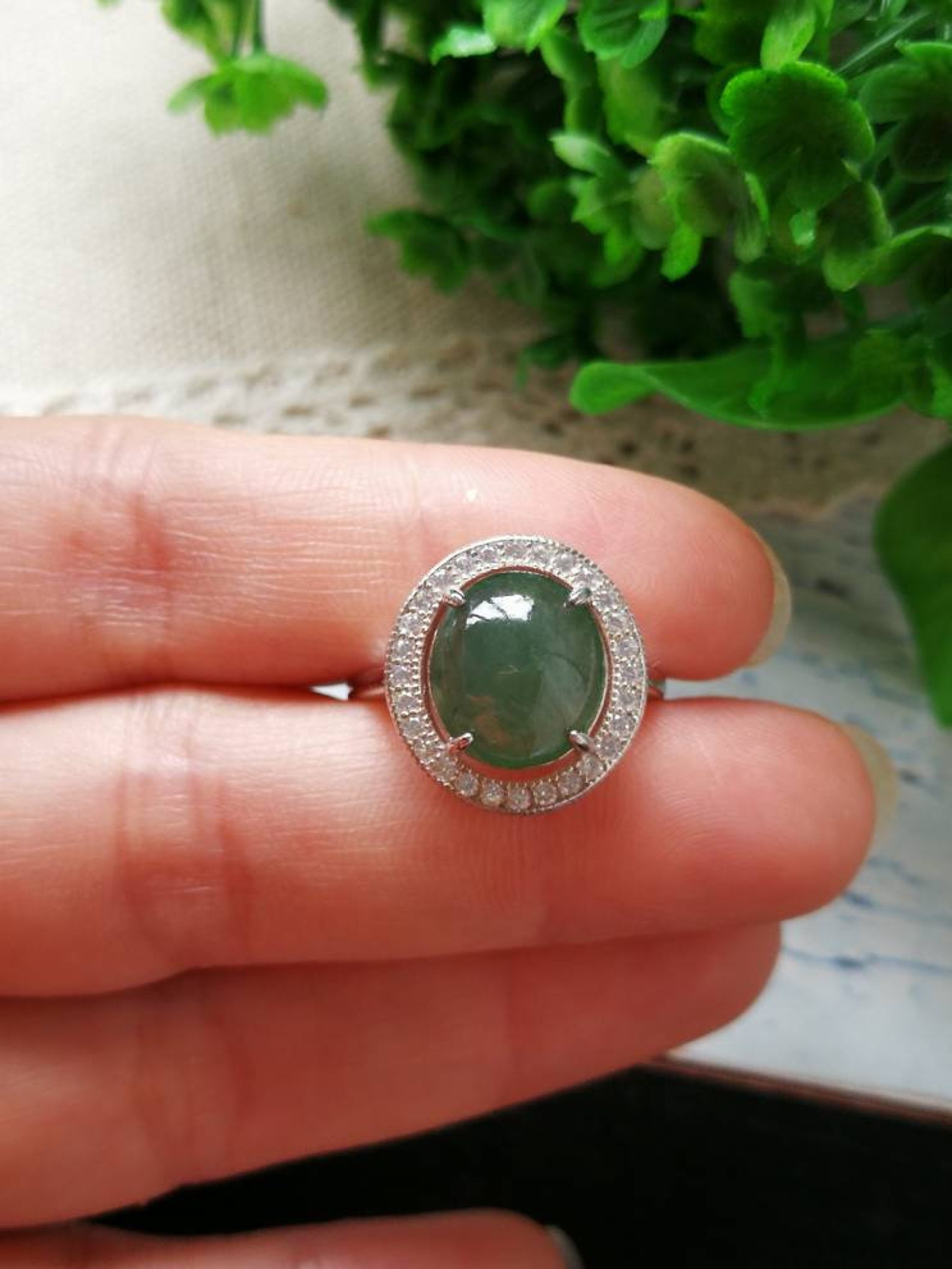 Olive Green Translucent Type A Grade A Natural Jadeite Jade Fei Cui 925 ...