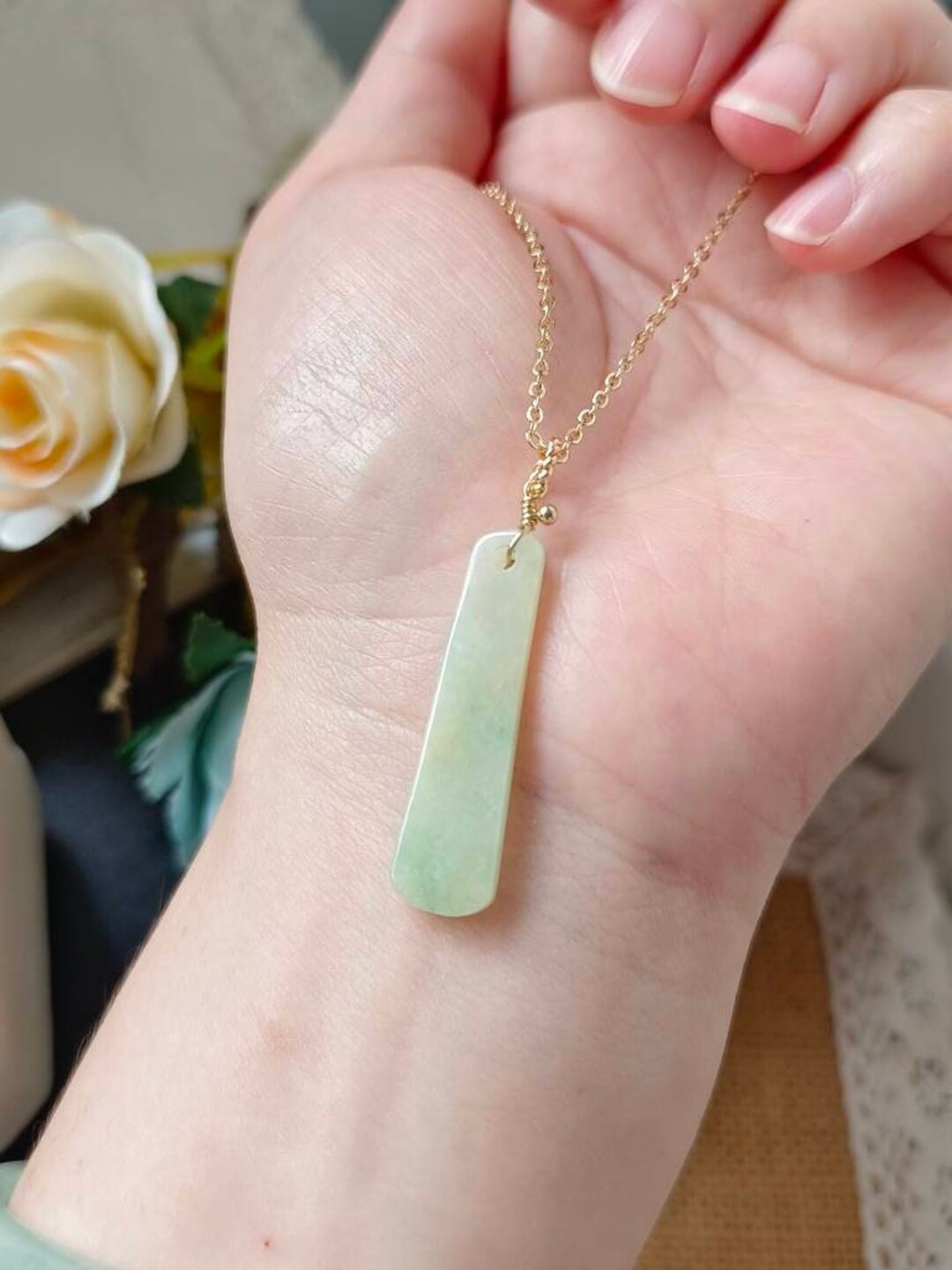 Light Yellow Green Type A Natural Jadeite Jade Fei Cui Plain Trapezium ...