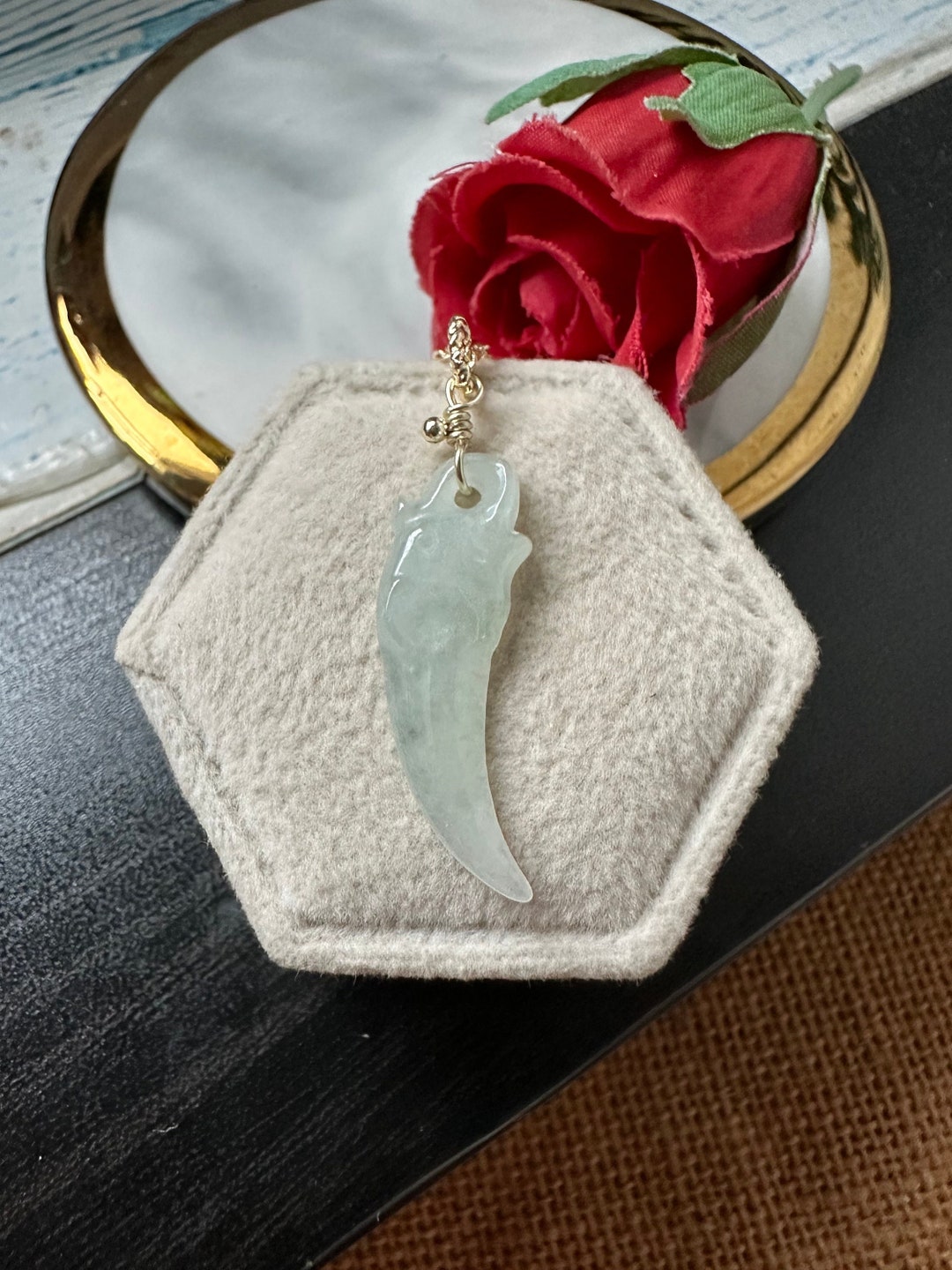 Icy White Type A Grade A Natural Jadeite Jade Fei Cui Elephant Tooth ...