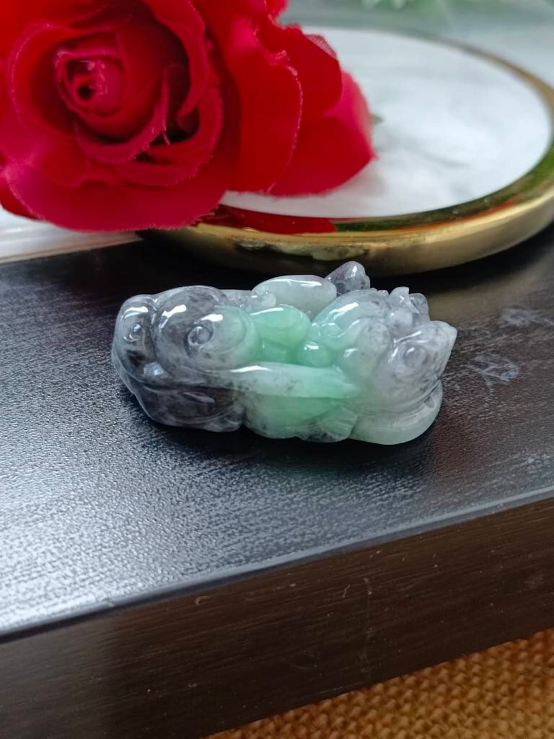 Apple Green and Black Grey Type A Grade A Natural Jadeite Jade Fei Cui ...