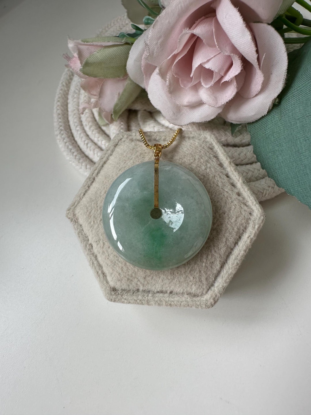 24.9MM Apple Green Vein Type A Grade A Natural Jadeite Jade Fei Cui 18K ...