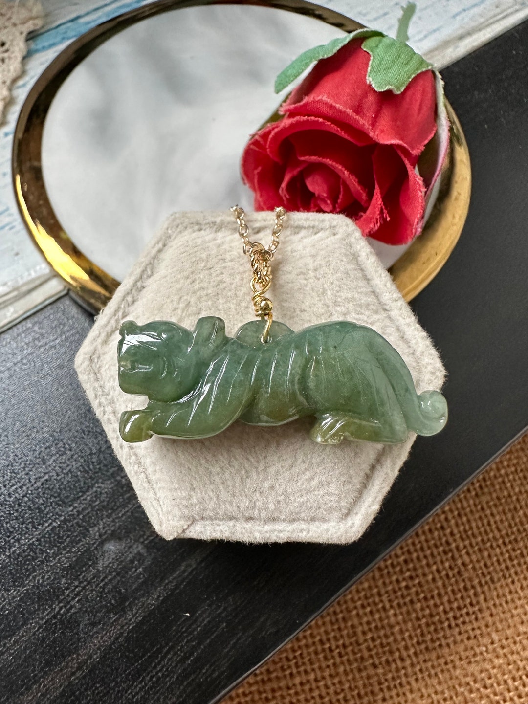 Tri Colour Type A Grade A Natural Jadeite Jade Fei Cui 3D Tiger 14K ...