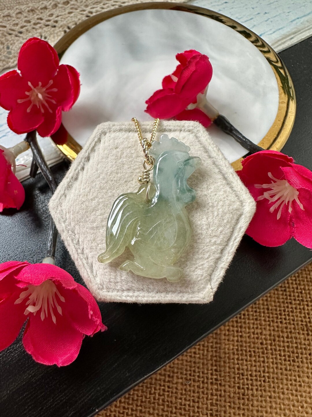 Icy Tri Colour Type A Grade A Natural Jadeite Jade Fei Cui Rooster 14K ...