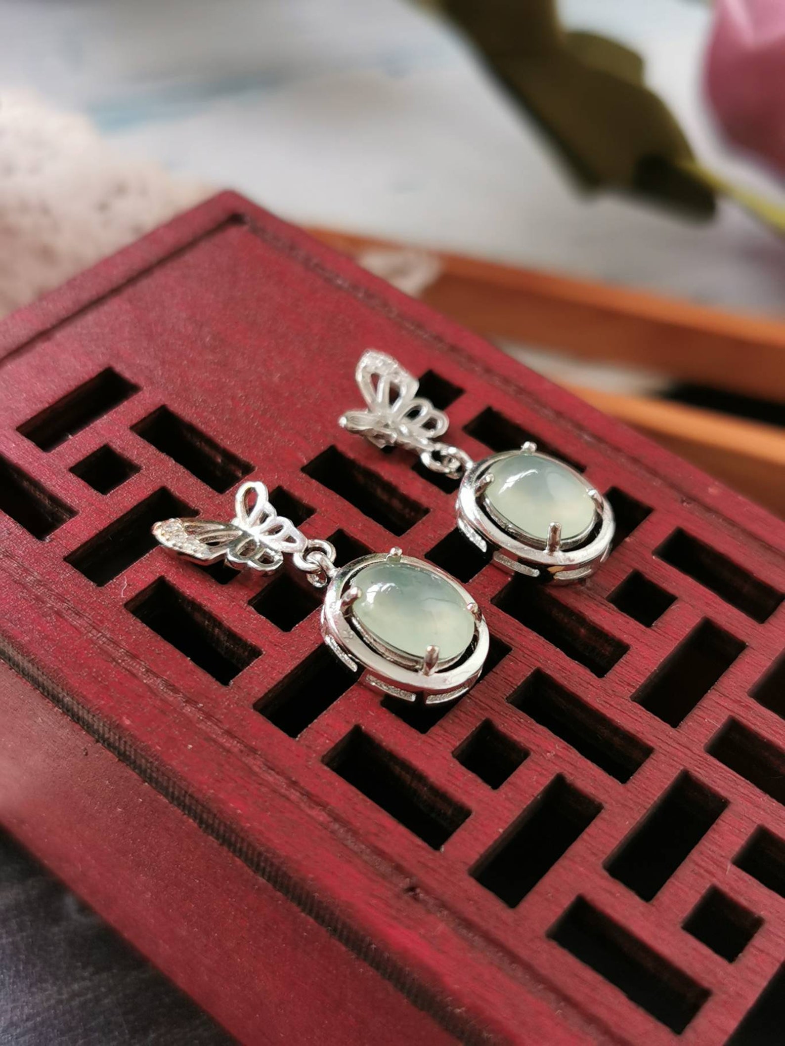 Icy Translucent Type A Grade A Natural Jadeite Jade 925 Sterling Silver ...