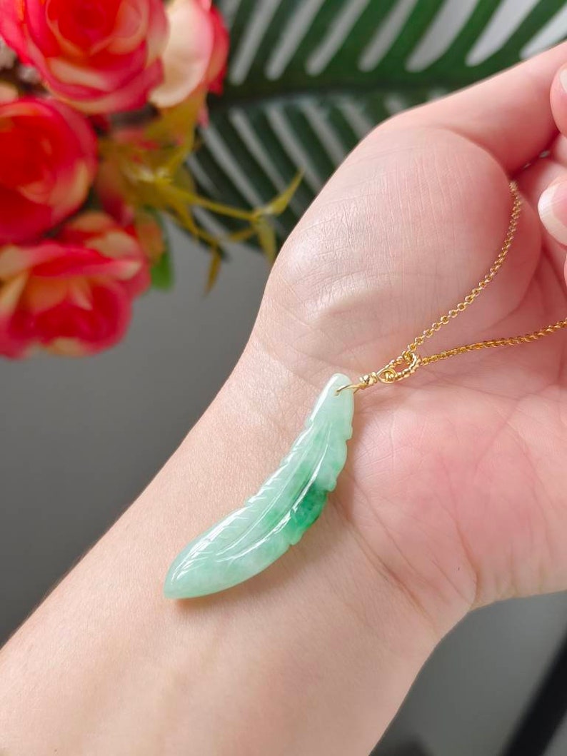 Imperial Green Vein Type A Grade A Natural Jadeite Jade Fei Cui Feather ...