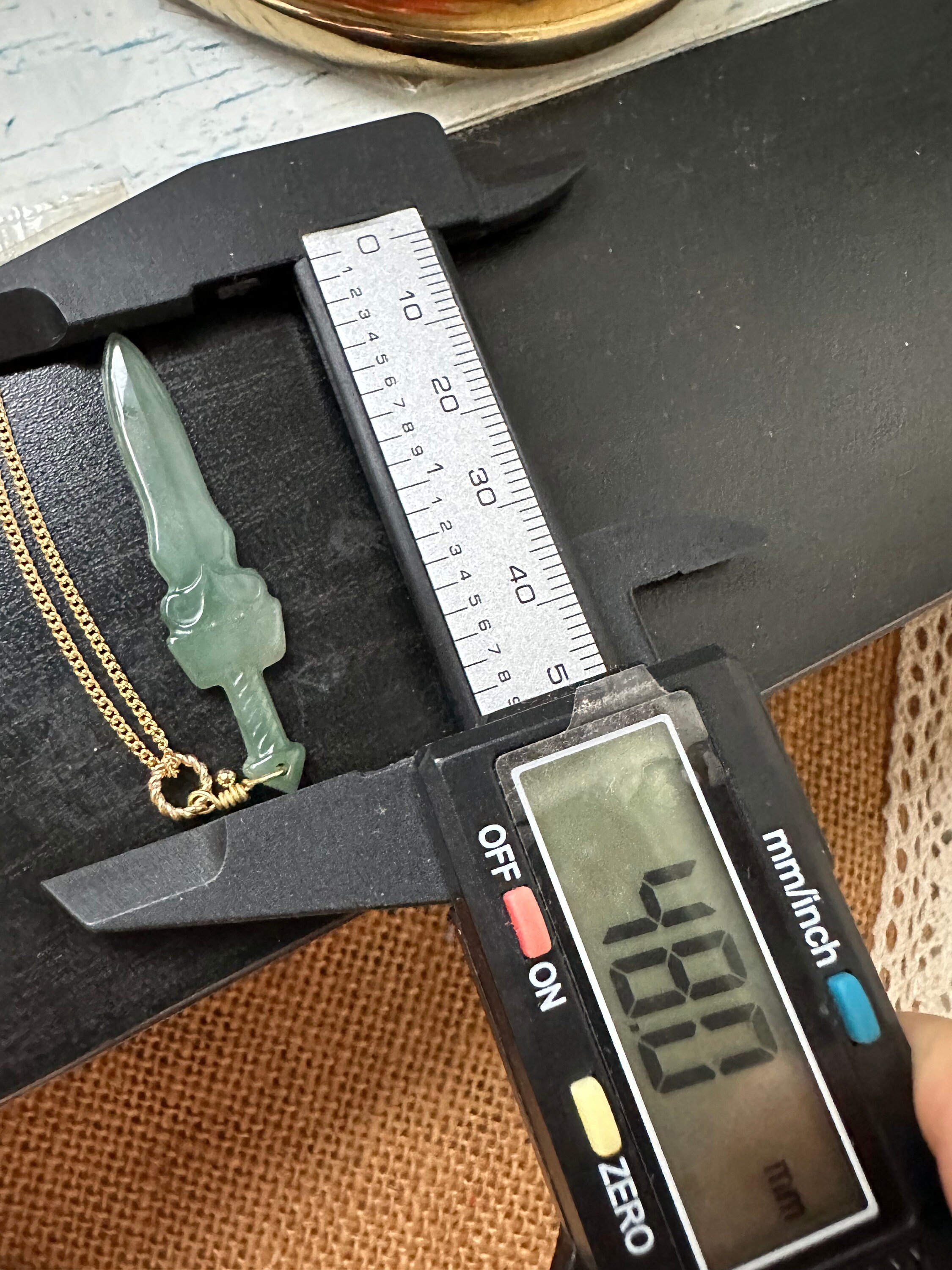 Icy Bluish Floral Green Type A Grade A Natural Jadeite Jade Sword 14K ...