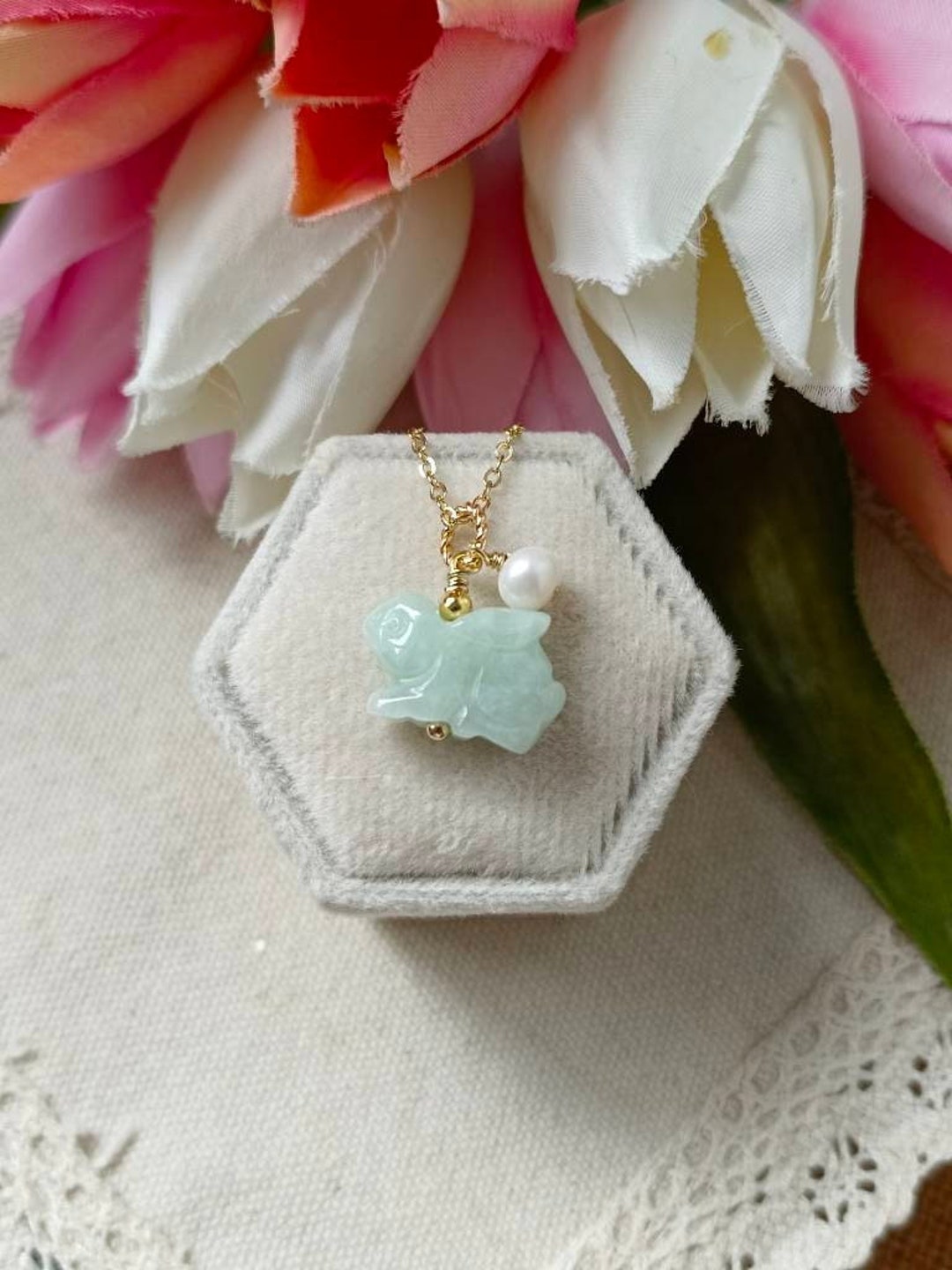 Light Green Type A Natural Jadeite Fei Cui 3D Small Rabbit Pendant in ...